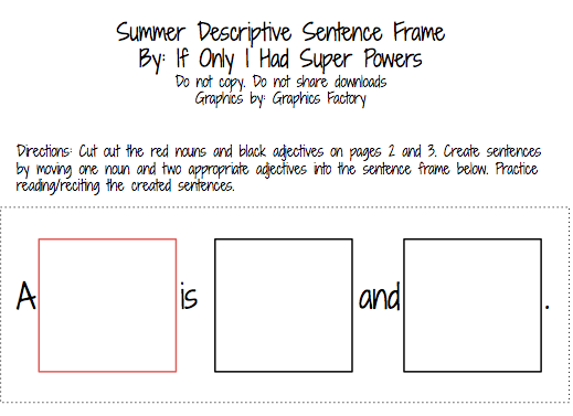Sentence Frames with Freebie Super Power Speech